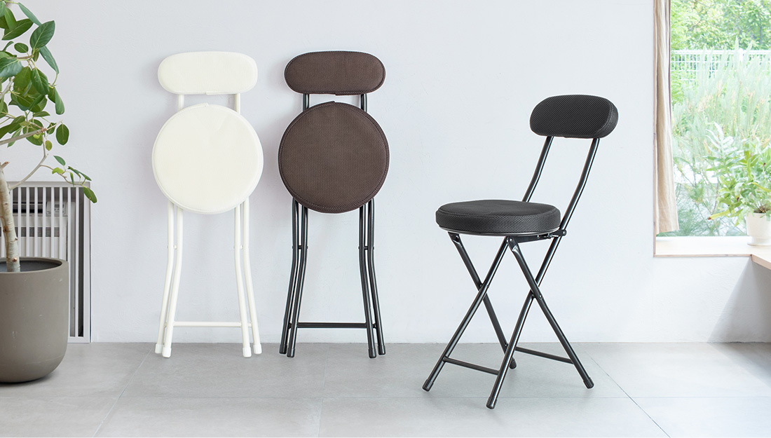 折りたたみイス（コンパクト・軽量・クッション・パイプ・メッシュ・背もたれ・持ち運び・テレワーク・ブラック・おしゃれ）EEX-CHM03BK | 激安通販のイーサプライ