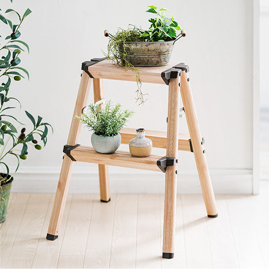 2段踏み台（脚立・ステップ・折りたたみ・収納・インテリア・木目・ブラウン・ベージュ・おすすめ） EEX-KYA5