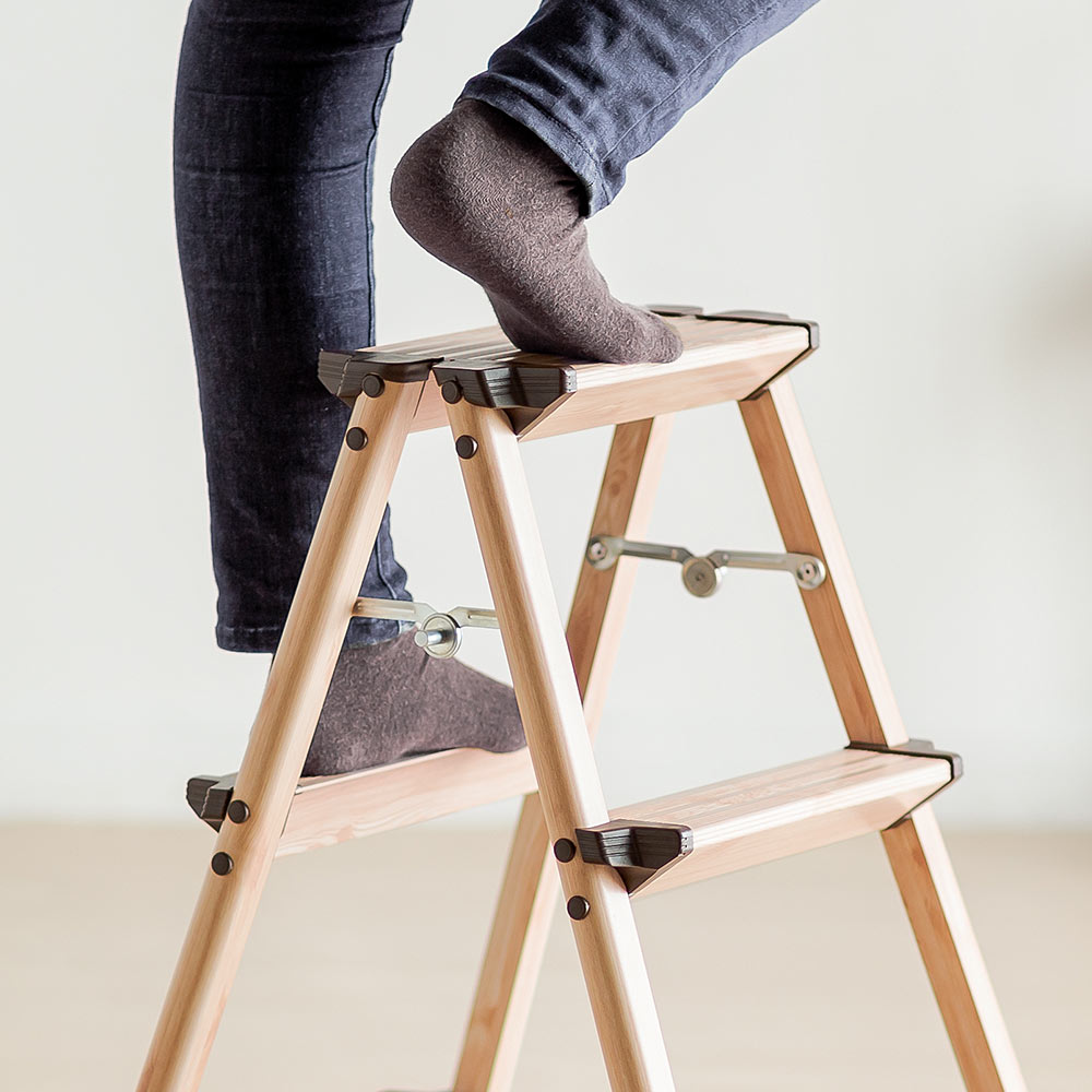 2段踏み台（脚立・ステップ・折りたたみ・収納・インテリア・木目・ブラウン・ベージュ・おすすめ） EEX-KYA5