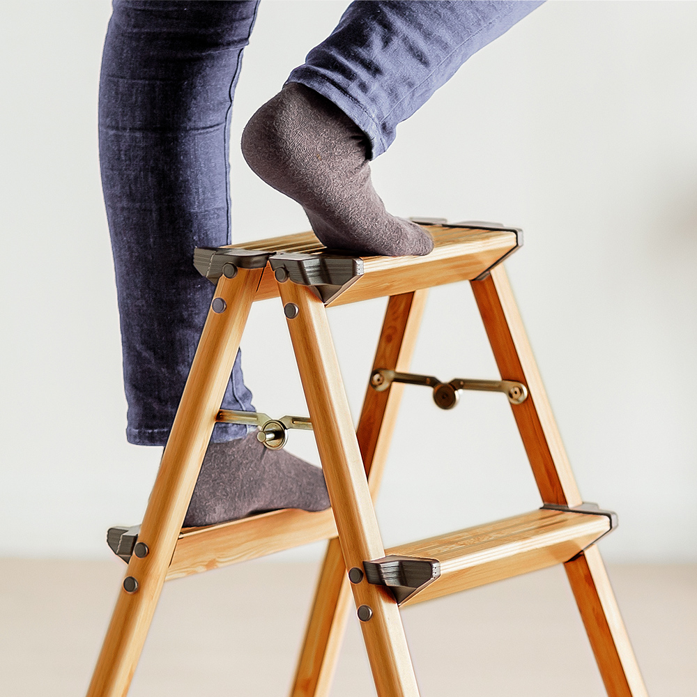 2段踏み台（脚立・ステップ・折りたたみ・収納・インテリア・木目・ブラウン・おすすめ） EEX-KYA5V