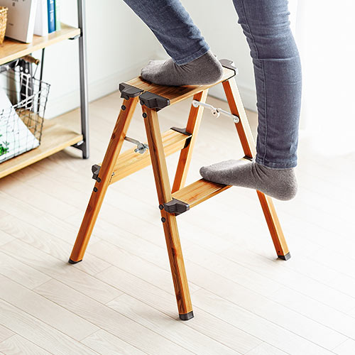 2段踏み台（脚立・ステップ・折りたたみ・収納・インテリア・木目・ブラウン・おすすめ） EEX-KYA5V