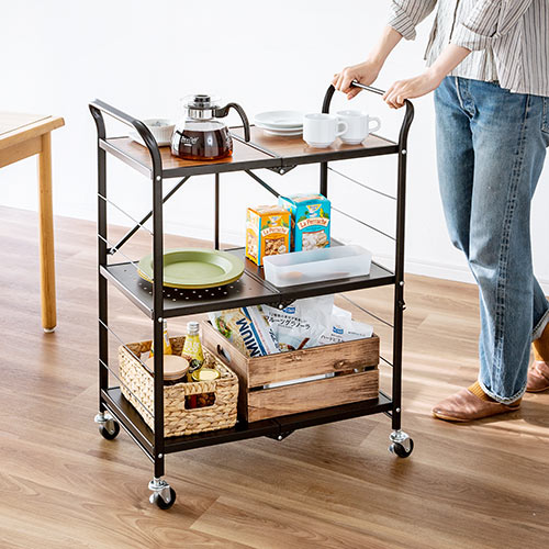 折りたたみラック 4段（スチール・ワゴン・シェルフ・キャスター付き・収納・ブラック・おすすめ） | 激安通販のイーサプライ EEX-WG12